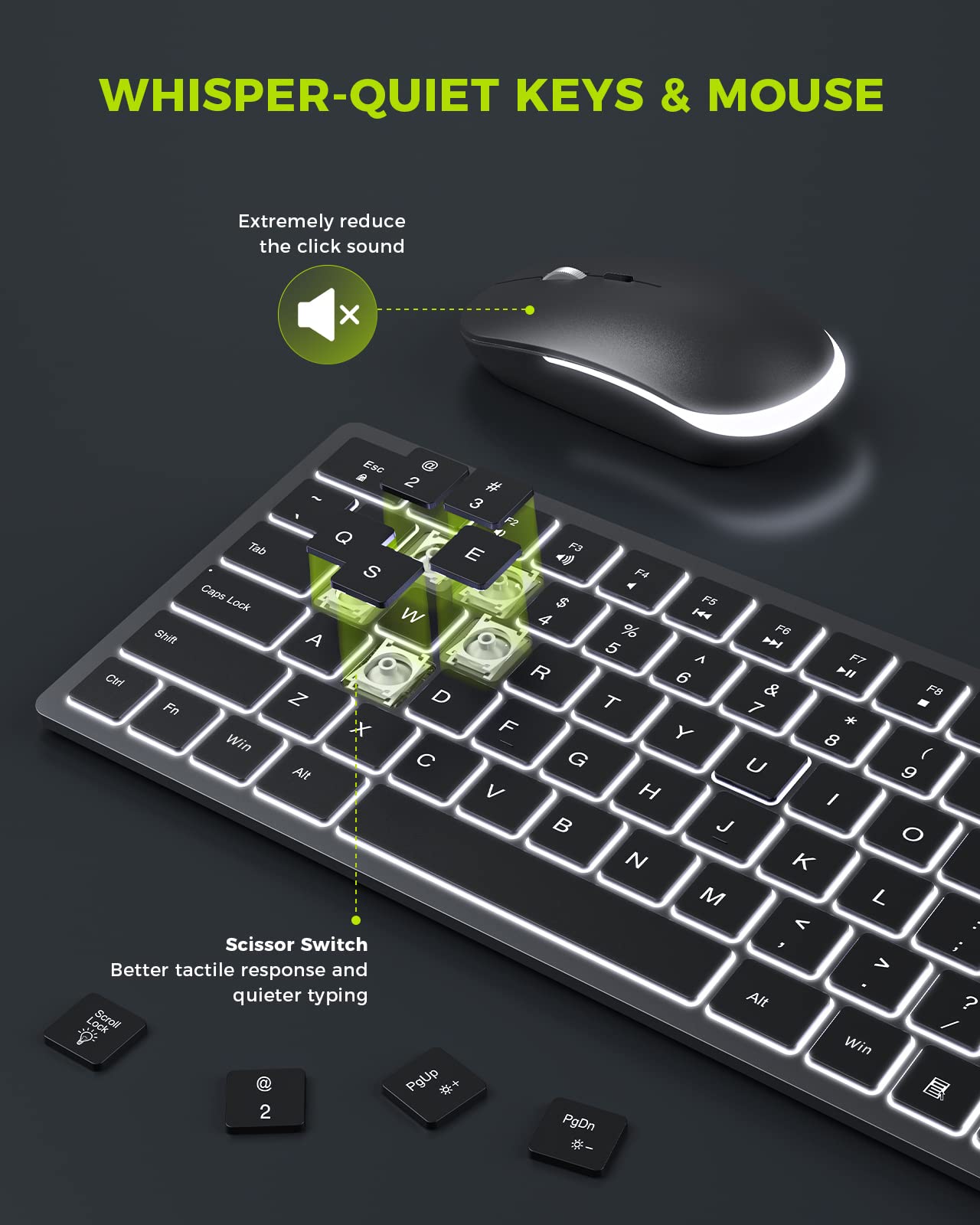 seenda Wireless Backlit Keyboard and Mouse Combo, 2.4G USB Silent Keyboard and Mouse Rechargeable Full-Size Ultra Slim Keyboard & Mouse Set for Windows PC Computer, Laptop, Desktop