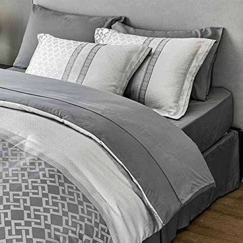 Bedsure Queen Size Bedding Set - 7 Pieces Hotel Style Queen Bed in a Bag Comforter Set with Sheets, Soft Textured Queen Bedding Comforter Set, Luxurious Grey Bedding Set