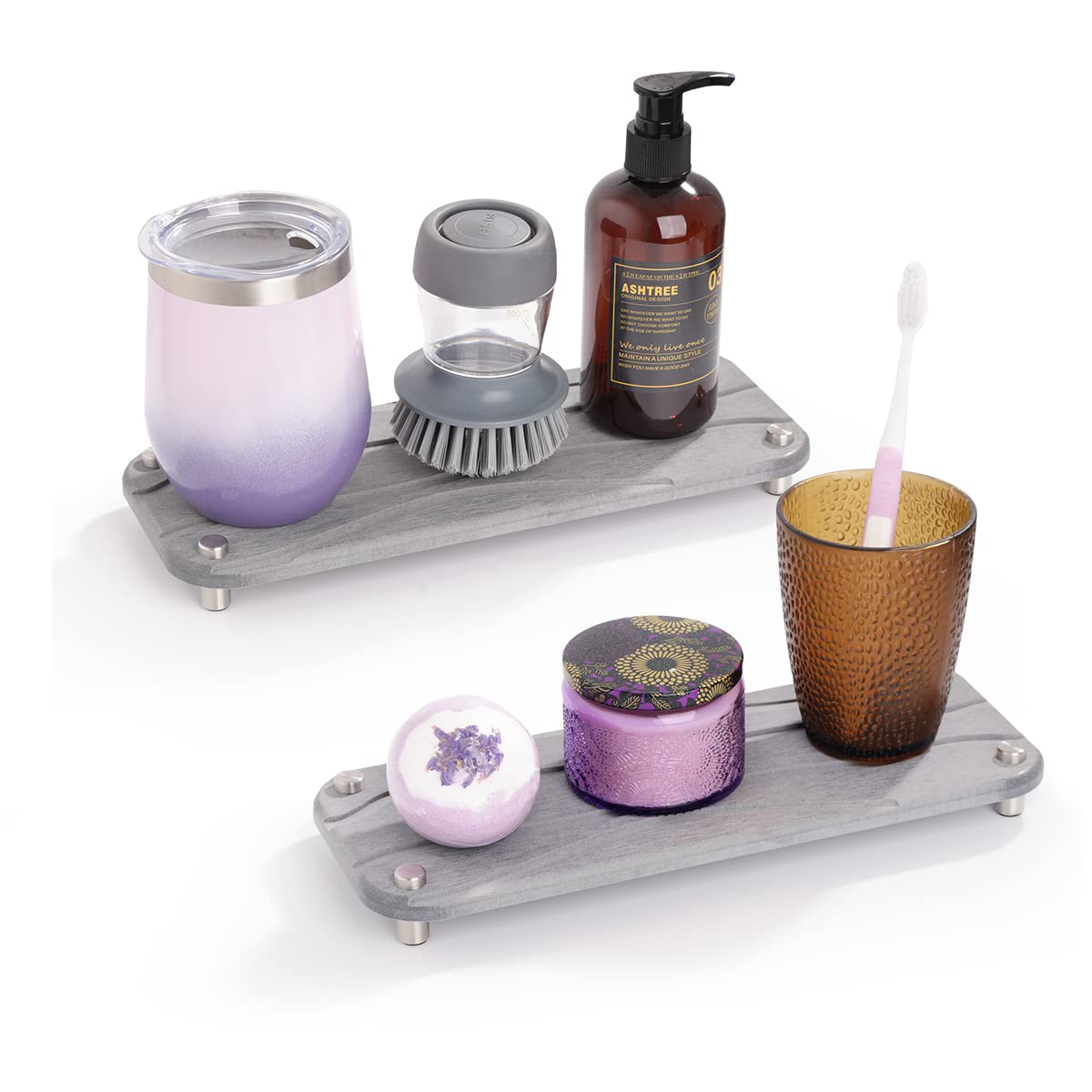 2 Pack Instant Dry Sink Organizer for Bathroom & Kitchen,Spaceaid,Diatomaceous Pedestal Stand Riser with Stainless Steel Feet Protection, counter caddy(Grey)