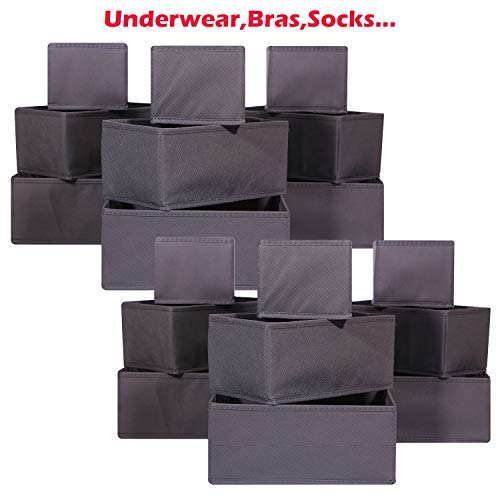 DIOMMELL 21 Pack Foldable Cloth Storage Box Closet Dresser Drawer Organizer Divider Fabric Baskets Bins Containers for Baby Clothes Underwear Bras Socks Lingerie Clothing,Dark Grey 24249