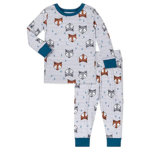 Lamaze Baby Boys' Super Combed Natural Cotton Tight Fit Long Sleeve Sleepwear 2 Piece Set, Footless, 1 Pack, Grey Fox, 3T