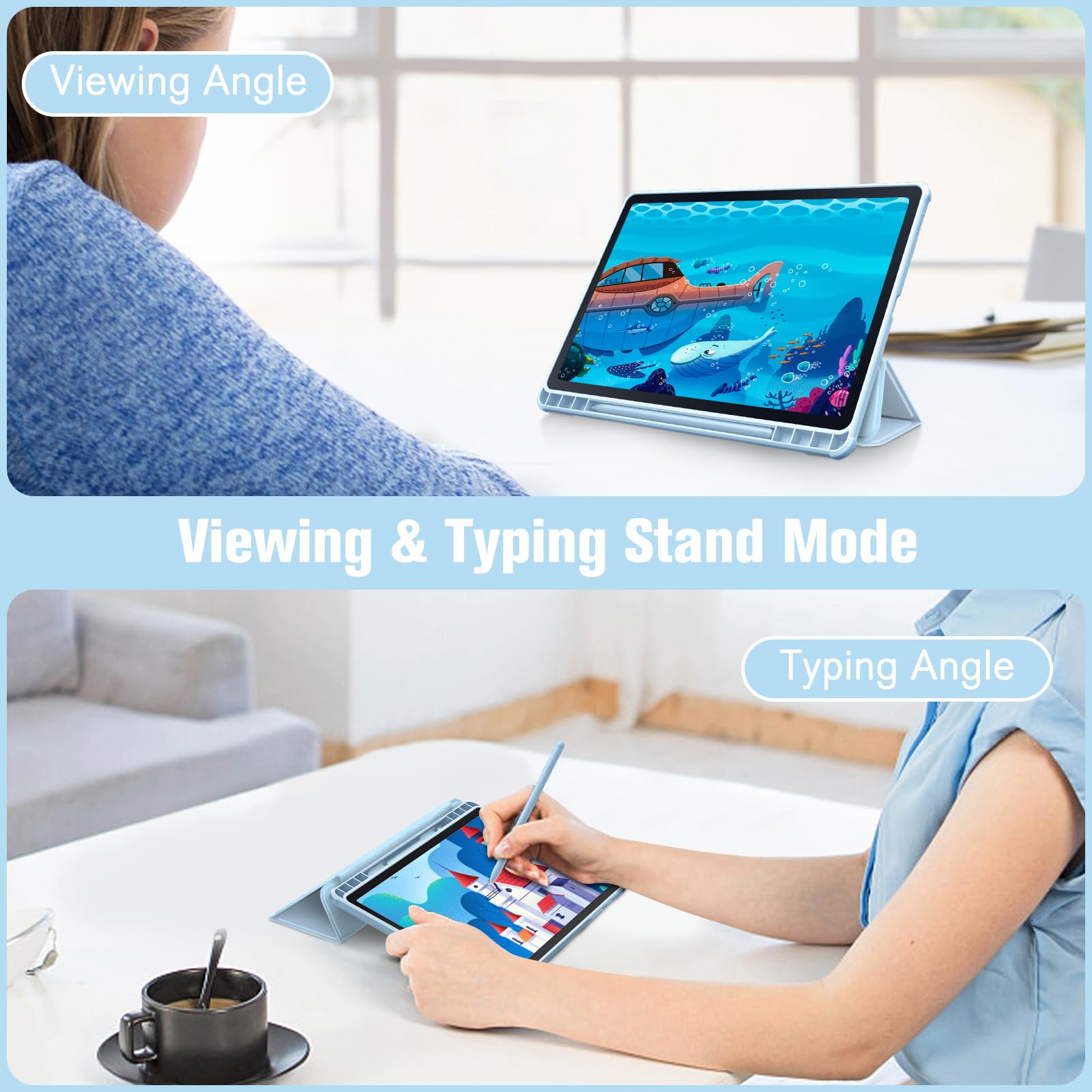 Fintie Hybrid Slim Case for Samsung Galaxy Tab S6 Lite 10.4 Inch 2024/2022/2020 with S Pen Holder, Shockproof Cover with Clear Transparent Back Shell, Blue