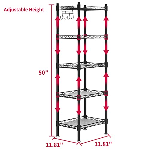 AZERPIAN 5 Wire Shelving Metal Storage Rack Adjustable Unit Shelves Standing Storage Shelf for Laundry Bathroom Kitchen Pantry Closet, Black (Black, 5 Shelf)