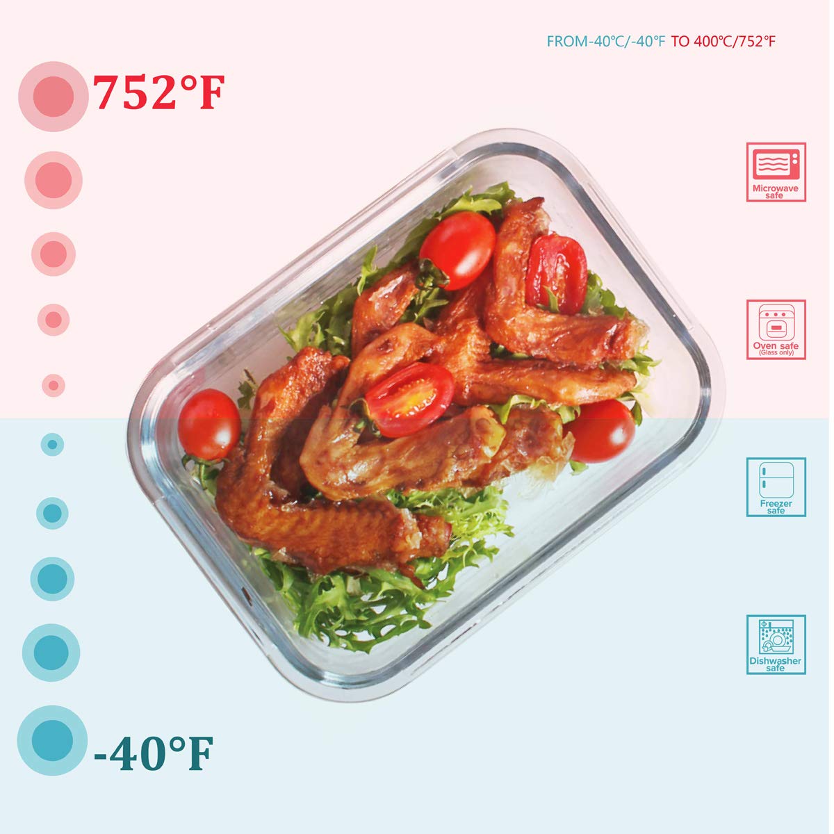24 Piece Glass Food Storage Containers with Lids, Airtight Glass Storage Containers, BPA Free(12 Lids & 12 Containers)