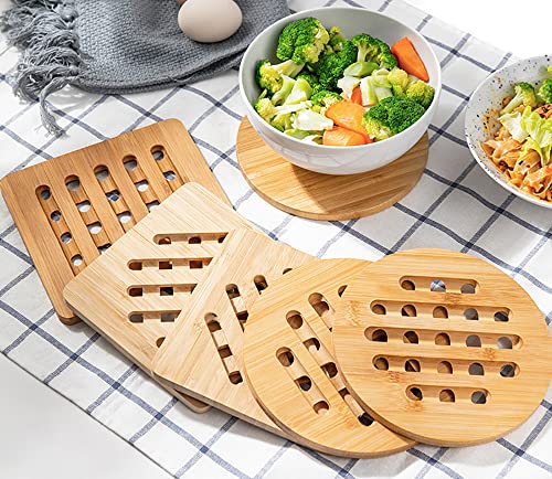 Lawei Set of 8 Bamboo Trivets - Bamboo Hot Pads Trivet with Non-Slip Pads Heat Resistant Pads, for Hot Dishes Pot Bowl