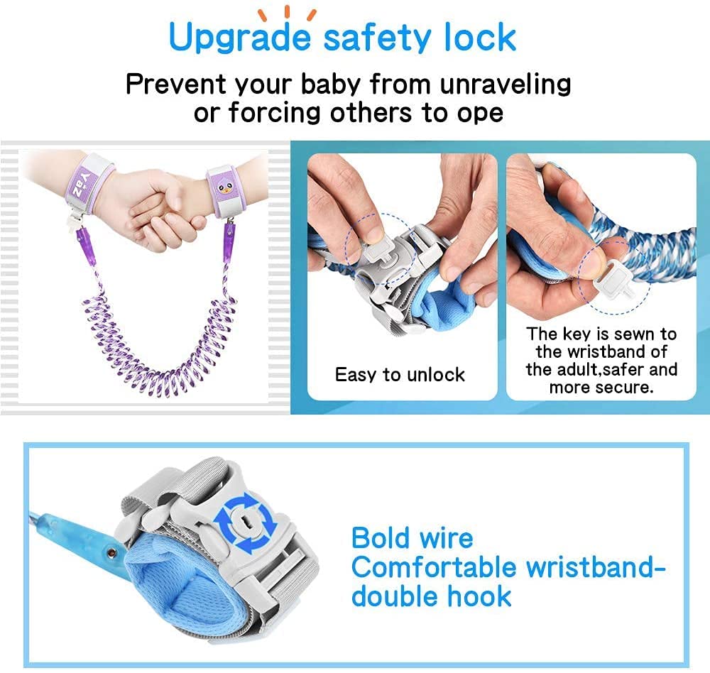 Anti Lost Wrist Link Safety Wrist Link for Toddlers, Reflective Child Walking Harness Rope Leash for Babies & Kids (Purple)