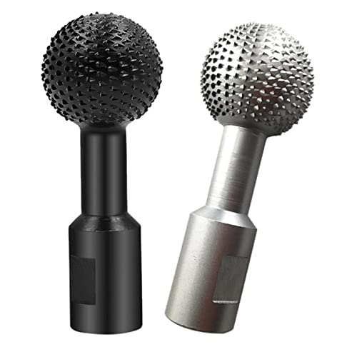 2 Pieces Sphere Rotary Burr with 14mm/0.55inch Threads for 115 or 125 Type Angle Grinder, Wood Carving Burrs for Carving Grinding Polishing Engraving (Black&Silver)