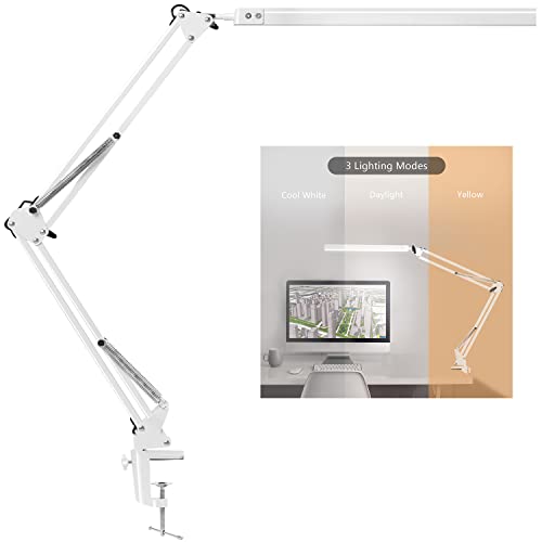 PSIVEN LED Desk Lamp, Architect Task Lamp, Metal Swing Arm Dimmable Drafting Table Lamp with Clamp (3 Color Modes, 10-Level Dimmer, Memory Function) Highly Adjustable Office, Craft, Workbench Light