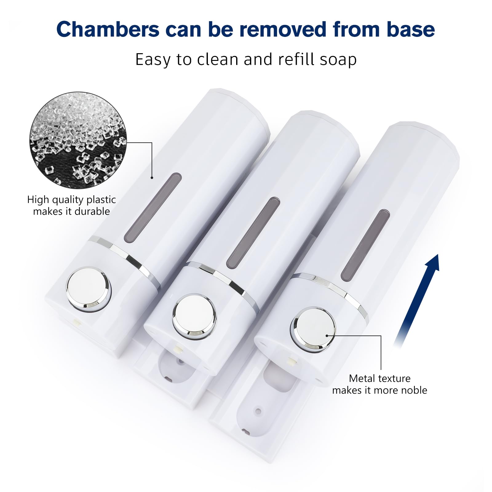 2 in 1 Chamber Soap Dispenser Trio Shower Gel Shampoo Conditioner with 3x400ml Refillable Bottles Wall Mount Holds Shampoo, Soap, Conditioner, Shower Gel, for Bathroom Kitchen