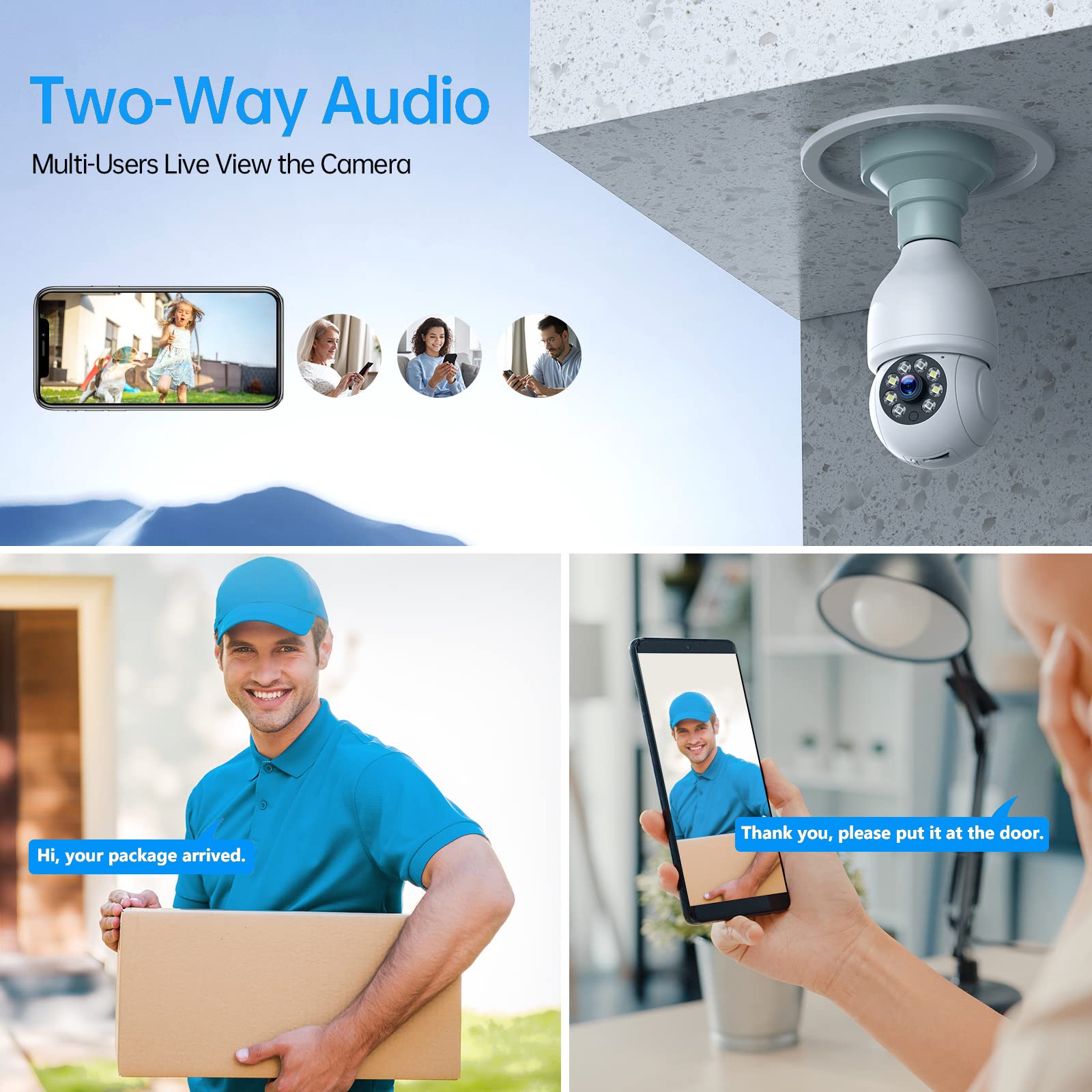 2.4GHz WiFi Light Bulb Security Camera,1080P Light Socket Camera, Outdoor Indoor Wireless Security Camera,Full Color Night Vision, TwoWay Dialogue,Motion Tracking,Alexa Support
