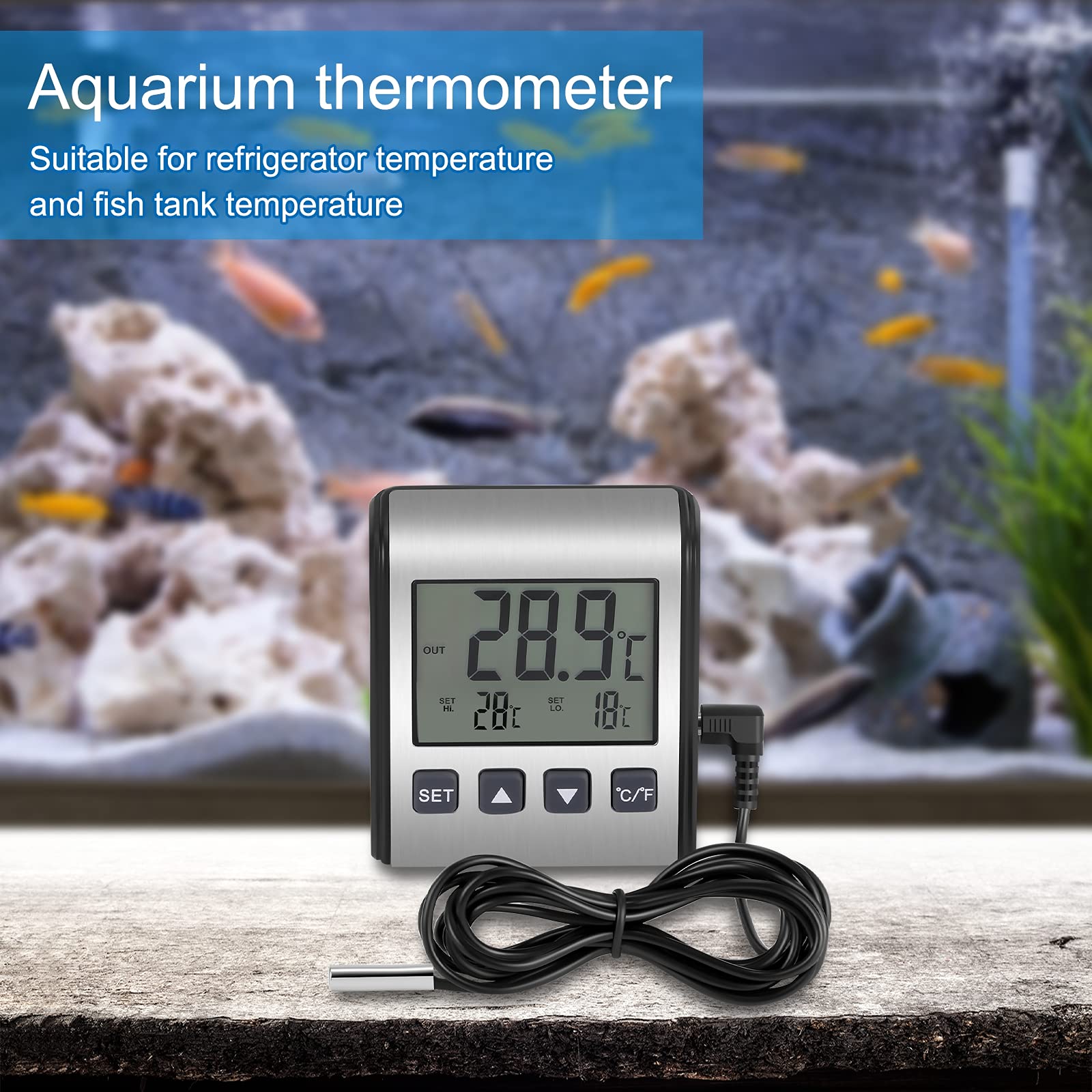 2 PCS Fridge Refrigerator Thermometer Freezer Thermometer high and Low Temperature Alarm Extra Sensor Big LCD Stainless Panel (2)