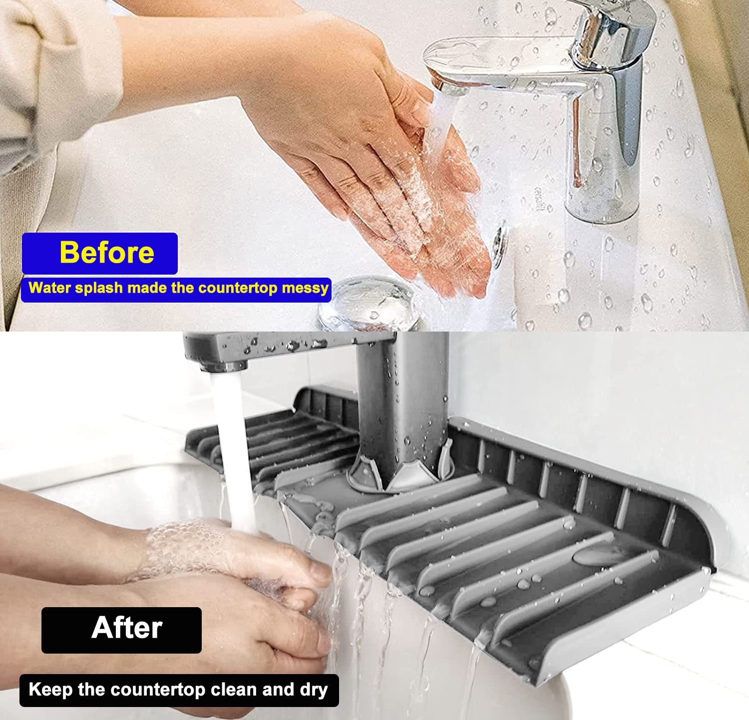 2Pack Silicone Faucet Handle Drip Catcher Tray, Hyjjlele Kitchen Guard Silicone Faucet Sink Handle Drip Catcher Mat, Bathroom Faucet Water Catcher Splash Guard, Drying Countertop Pad