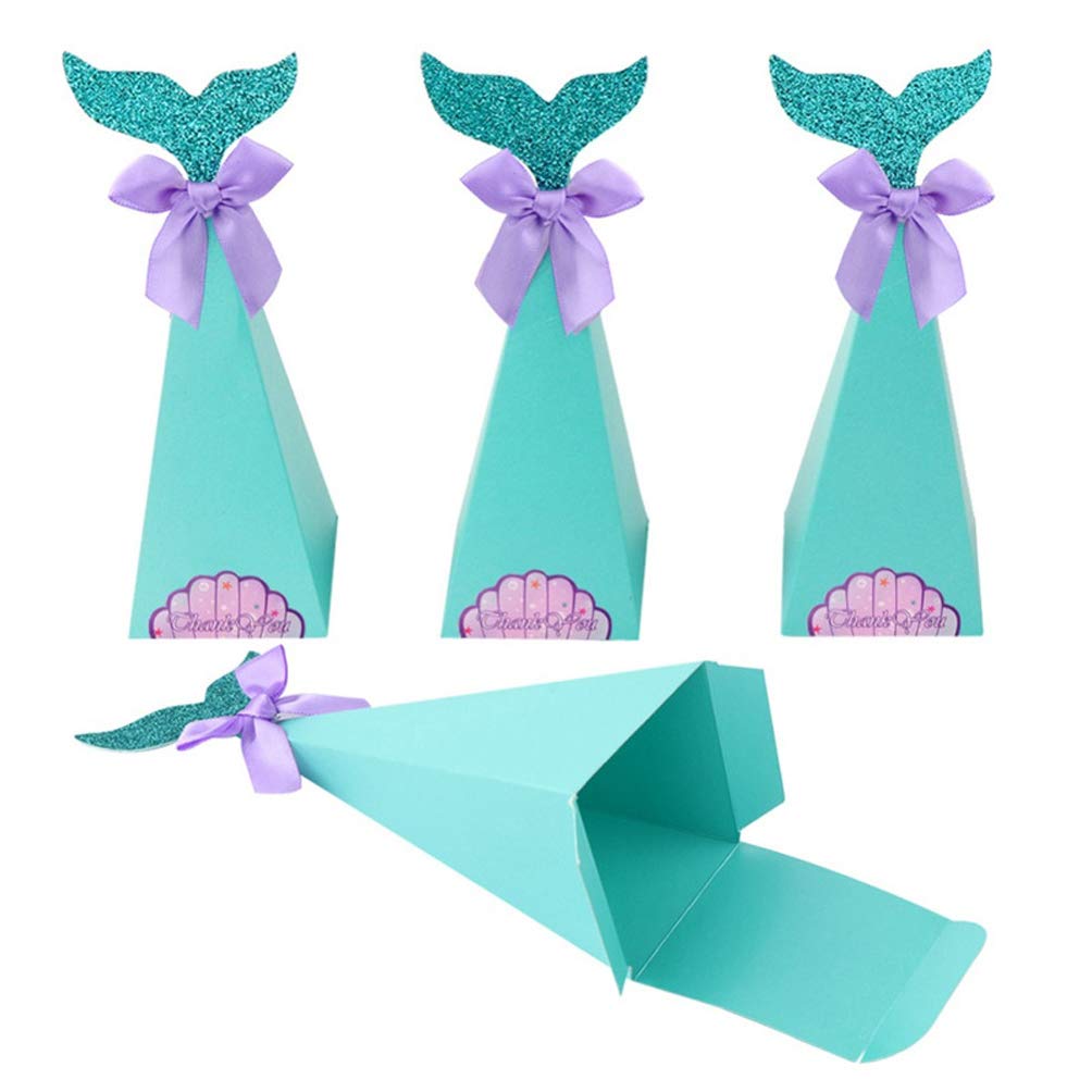 20 Pcs Mermaid Party Boxes with Thank You Stickers Candy Gift Bags for Kids Mermaid Theme Party Supplies