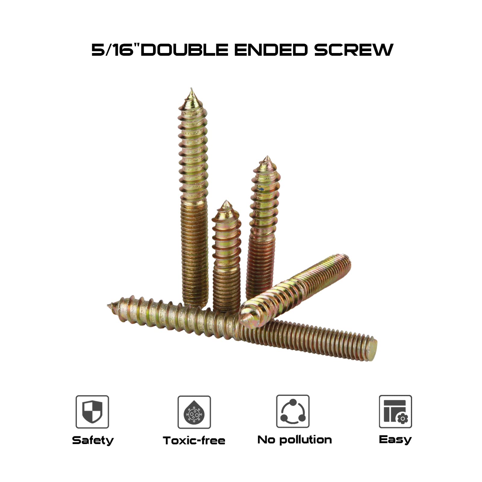 50pcs 8x30/40/50/60/70/80MM Dowel Screw Zinc Plated Iron Double Ended Screw Self Tapping Furniture Screw