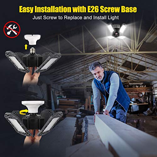 2 Pack LED Garage Lights 10000LM Aluminum LED Garage Lights Ceiling Led 100W Shop Light Deformable LED Work Lights Bulb E26 6000k Screw-in Garage LED Ceiling Light for Garage, Basement