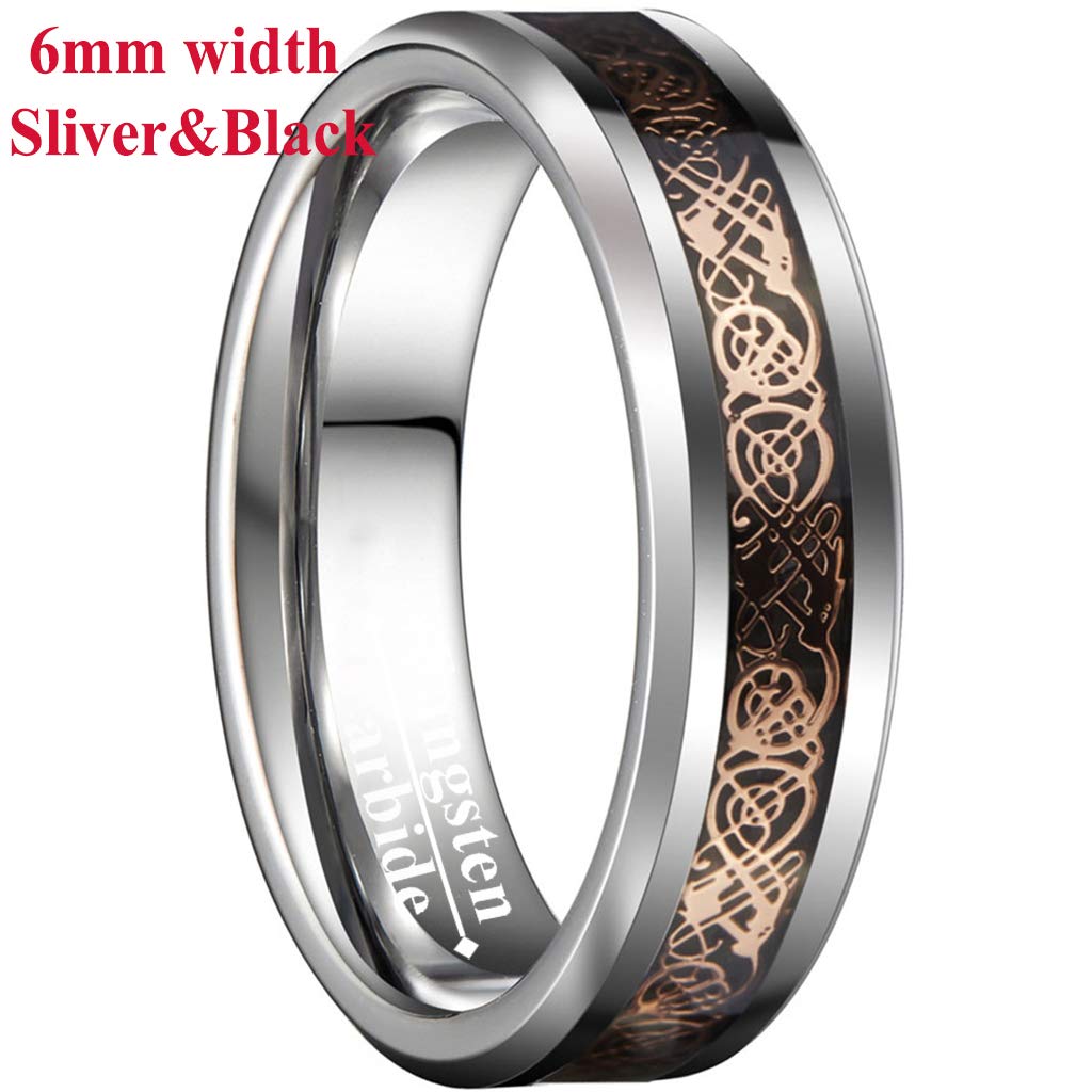 18K Rose Gold Plated Celtic Dragon 6mm Tungsten Carbide Wedding Band Ring Size 10.5