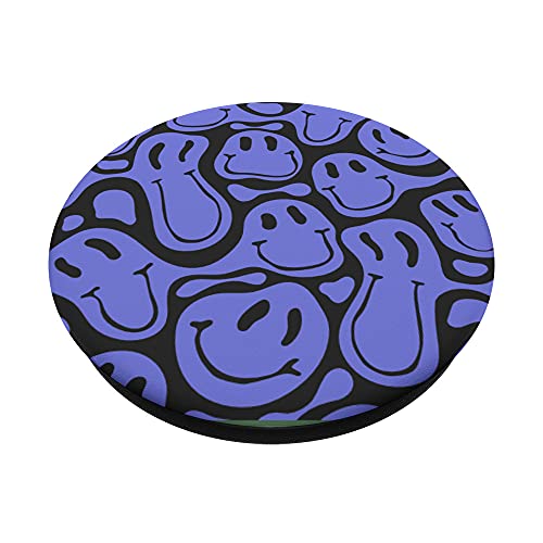 90s aesthetic pattern melting blue liquid swirl smile face PopSockets Swappable PopGrip