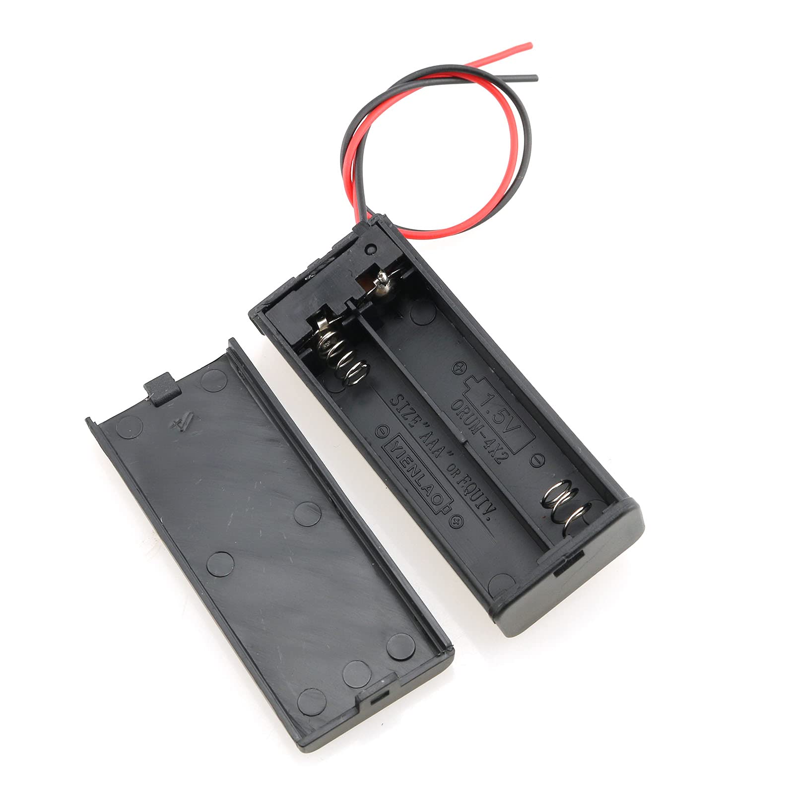 E-outstanding AA Battery Case 5PCS 2 x 1.5V AA Battery Case Holder,2 Slots x 1.5V AA Battery Spring Clip Storage Box with ON/Off Switch and Wire Leads