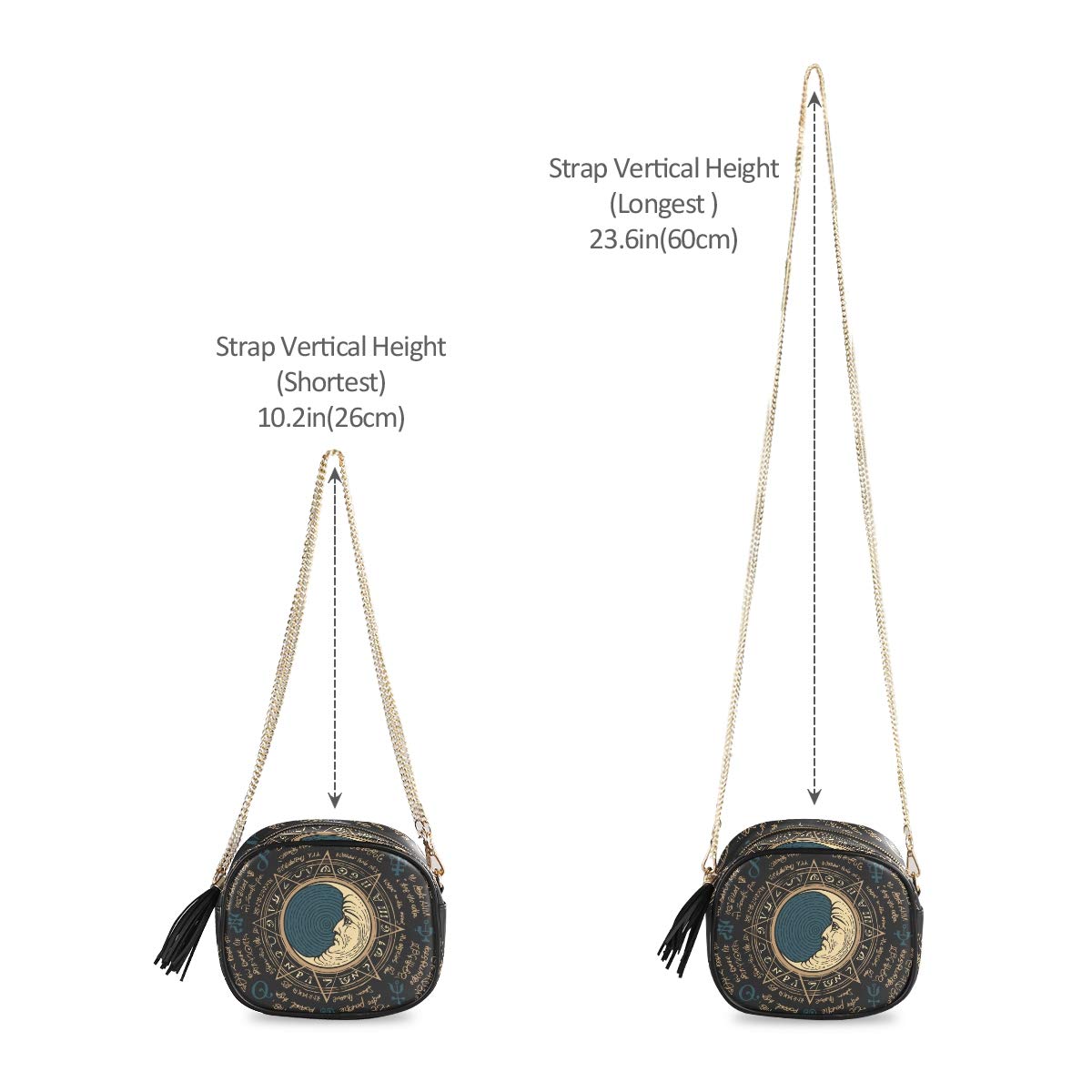 ALAZA PU Leather Small Crossbody Bag Purse Wallet Moon In An Octagonal Star With Magical Inscriptions And Symbols Vintage Cell Phone Bags with Adjustable Chain Strap & Multi Pocket