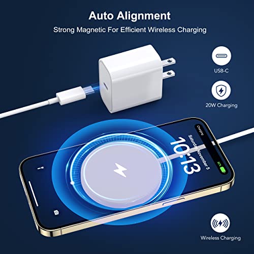 2 Pack Magnetic Wireless Charger, 15W Fast Wireless Charging Pad with MagSafe Charger for iPhone 15/14/Pro/Max/Plus/13 Series, AirPods 3/Pro 2/Pro with 20W USB C PD Adapter
