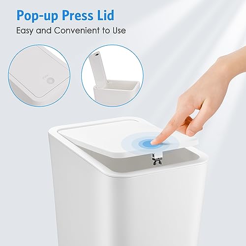 3 Pack Small Bathroom Trash Can with Lid - 10L/2.6 Gallon Slim Garbage Bin, Dog Proof Trashcan, Plastic Wastebasket for Kitchen/Bedroom/Office/Dorm, Fits Under Sink/Desk/Cabinet (Black&White&Grey)