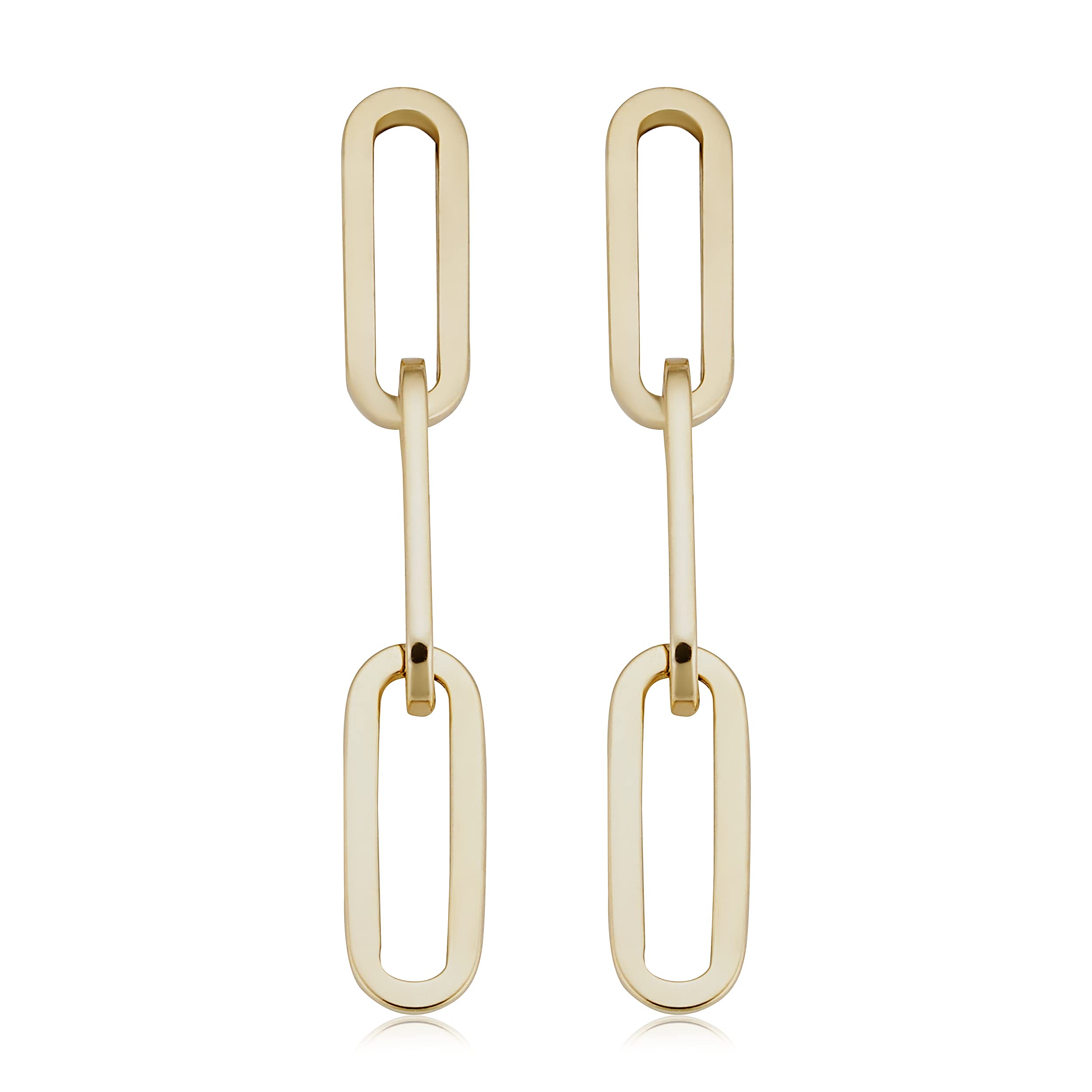14k Yellow Gold Paperclip Link Chain Drop Earrings (0.95 inches long)