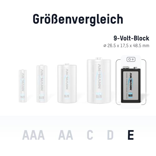 ANSMANN 9V Rechargeable Batteries 300mAh pre-Charged Low Self-Discharge NiMH 9 Volt Battery 9V Battery (2-Pack)