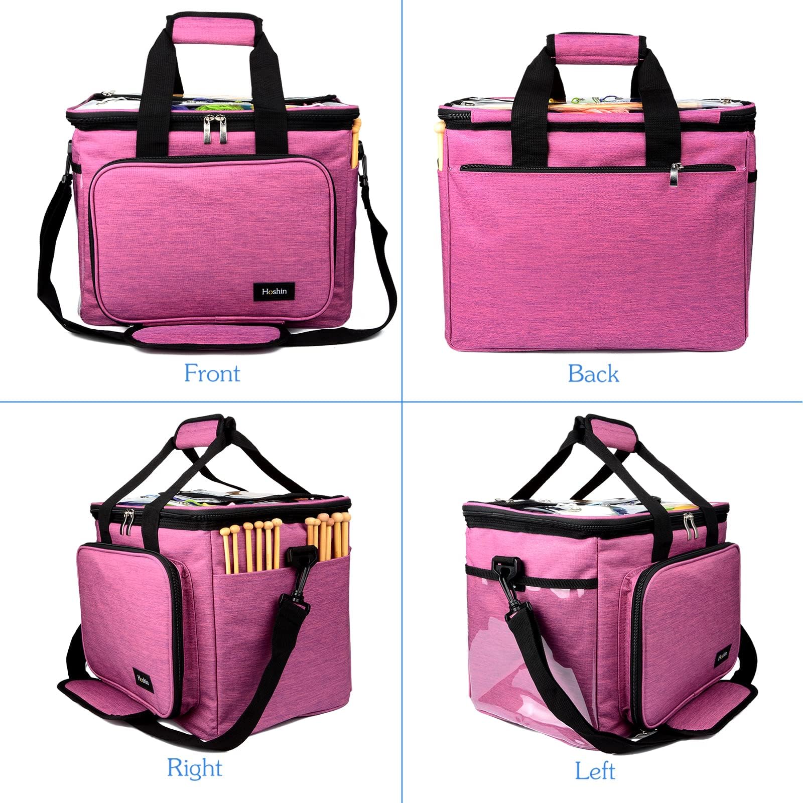 Hoshin Knitting Bag for Yarn Storage, High Capacity Yarn Totes Organizer with Inner Divider Portable for Carrying Project, Knitting Needles(up to 14”), Crochet Hooks, Skeins of Yarn (Purple)