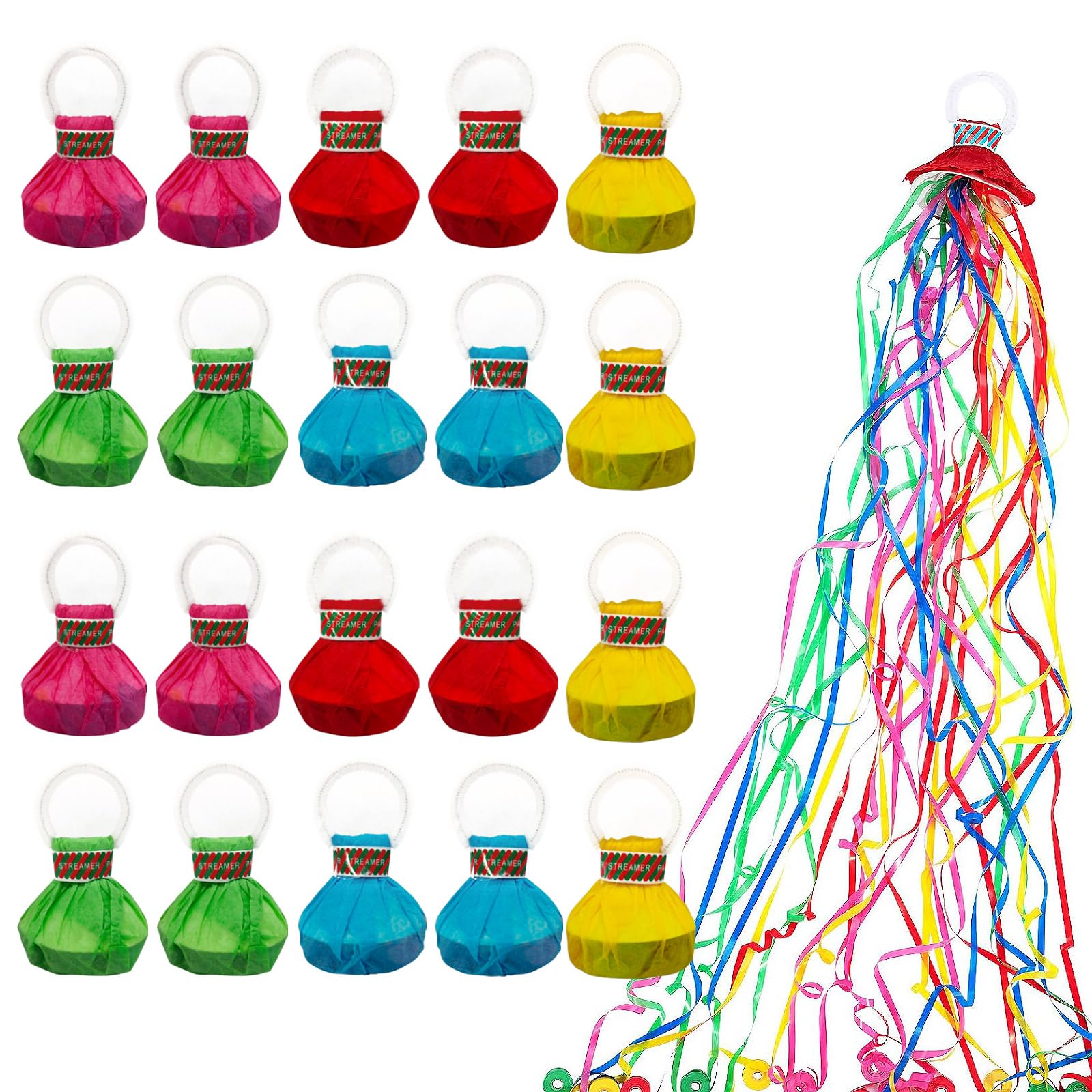 20 Pcs Throw Streamers Colorful Hand Held Streamer No Mess Confetti with Yarn Bag Crackers Party Wedding Engagement Graduation Party Favors Shows Supplies(Random Color)(20)