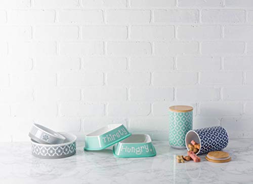 Bone Dry Lattice Pet Bowl, Removable Silicone Ring Creates Non-Slip Bottom for Secure Feeding & Less Mess, Microwave & Dishwasher Safe, Medium Set, 6x2", Gray, 2 Count