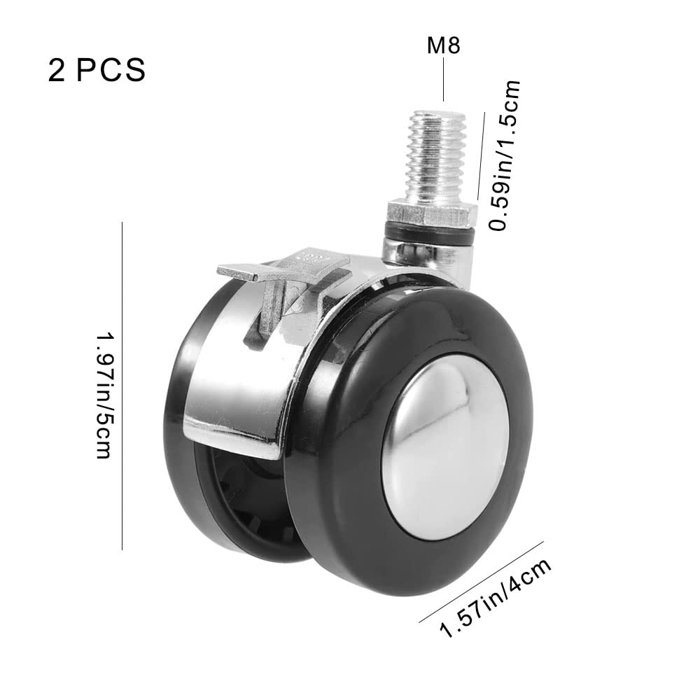 2 Pcs Office Chair Wheels Replacement Chair Caster with Brake Swivel Stem Caster Wheel with M8 Threaded Stem for Hard Floors Carts Furniture Dolly