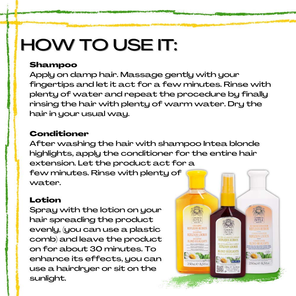 Camomila Intea Shampoo and Conditioner Set - Highlights Enhancer made with Natural Chamomile Extract - Hair Lightener Lotion INCLUDED