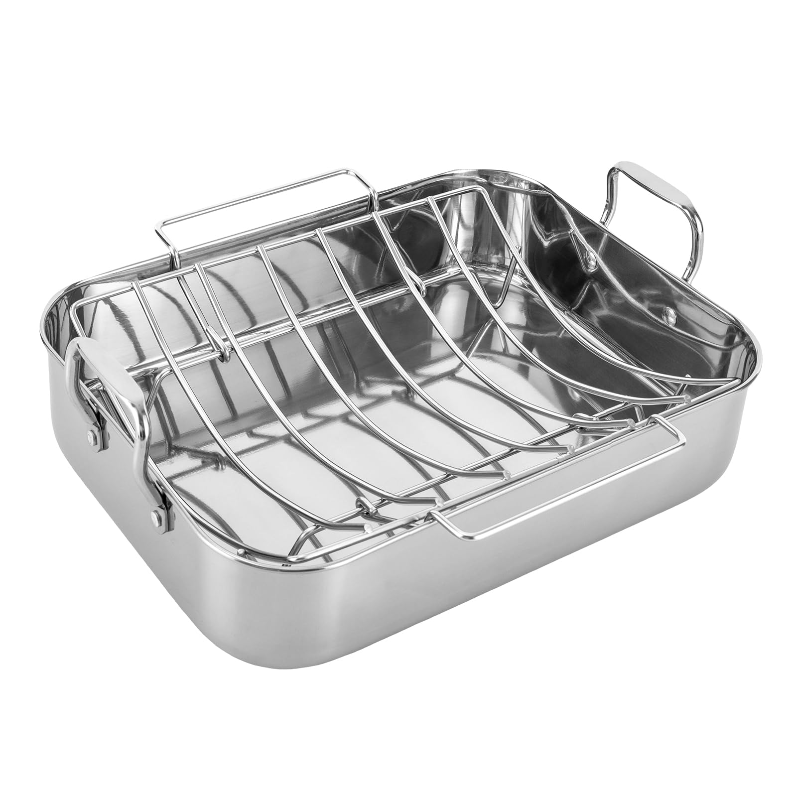 16.5 Inch Roasting Pan with Rack, Stainless Steel Rectangular Turkey Roaster Lasagna Pan for Roasting Turkey/Chicken/Meat & Vegetables, Induction Compatible Dishwasher Safe