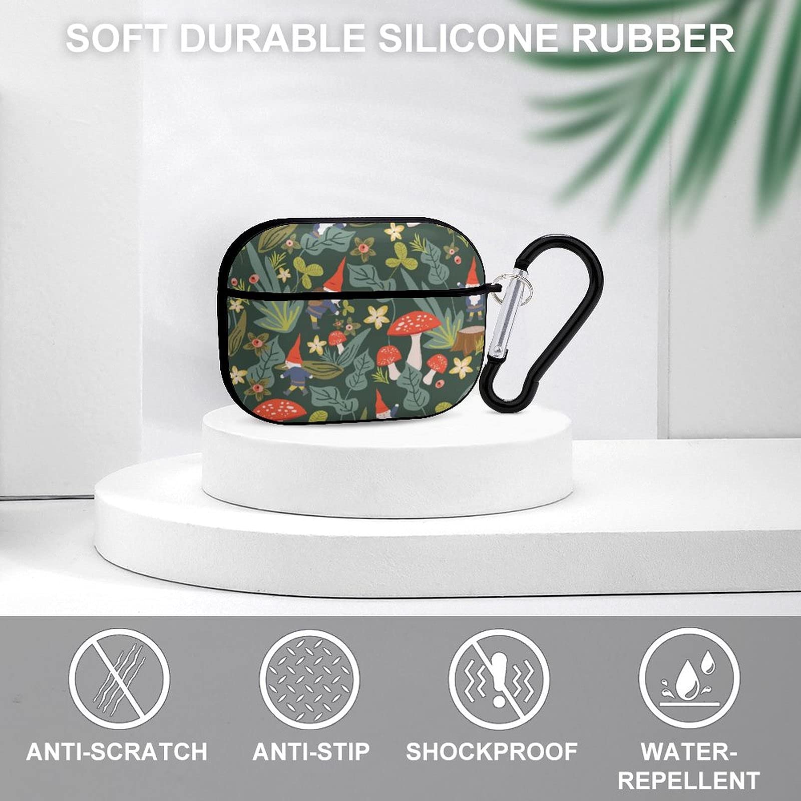 Funny Headphone Case Cover Compatible with AirPods Pro Case for Women Girls Red Mushroom Unique Design Gnome Green, Protective Plastic Case Cover, Led Visible with Keychain