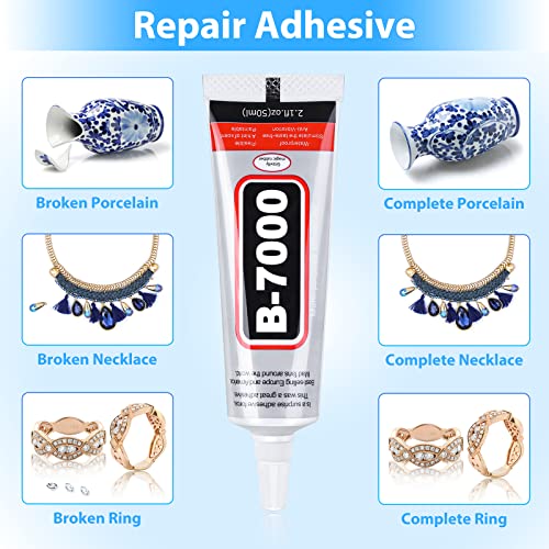B-7000 Super Adhesive Glue, Industrial Strength B7000 Glues Paste for Rhinestones Crafts, Clothes Shoes, Fabric, Jewelry Making, Cell Phones, Tablet, Wood, Rubber, Leather (2x50 ml/2.1 oz)