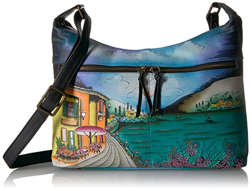 Anna by Anuschka Women's Genuine Leather Medium Shoulder Hobo | Zip-Top Organizer with Side-Zip Pockets | Moon Lit Capri