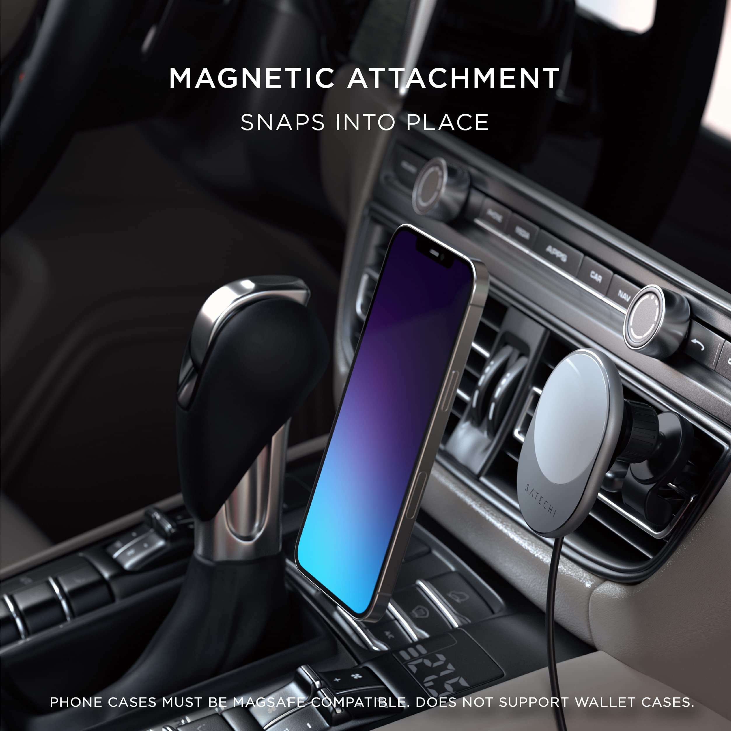 Satechi Magnetic Wireless Car Charger (Qi Wireless Charging) 7.5W Air Vent Mount - Compatible with iPhone 16 Pro Max/16 Pro/16/16 Plus, iPhone 15 Pro Max/15 Pro/15/15 Plus and More