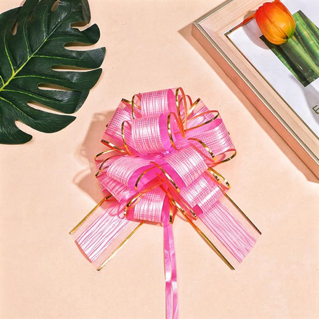 10PCS Gold Gift Bow for Gift Wrapping, 4 Inches Tree Bark Vein Grid Pattern Pull Bow, Flower Decoration for Christmas Presents and Basket, for Holiday Package Birthday(Gold)
