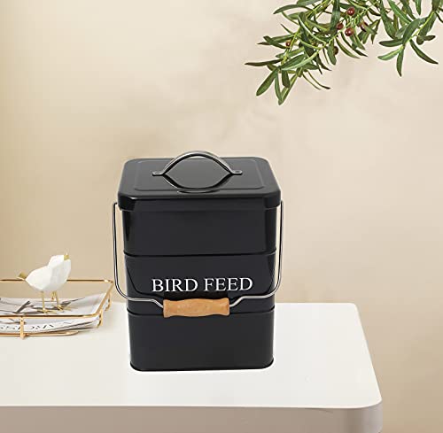 Morezi Bird seed and feed storage tin with lid Included - white-coated carbon steel - tight fitting lids - storage canister tins - Black