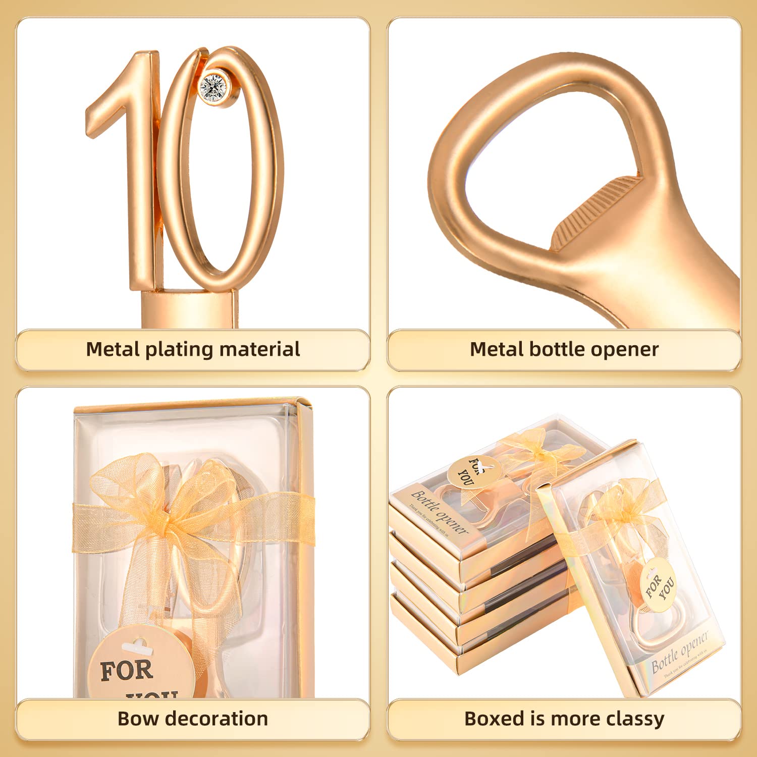 24 Pieces/Packs 10 Bottle Openers for 10th Birthday Party Favors Wedding Anniversary Gidts Decorations or Souvenirs for Guests with Gift Boxes Party Giveaways for Adults (10)