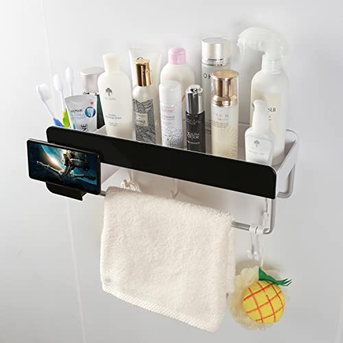MORNITE Adhesive Bathroom Shelf Shower Caddy Wall Organizers,Restroom Shelves Mirror Storage Hanging No Drilling Rack,Black
