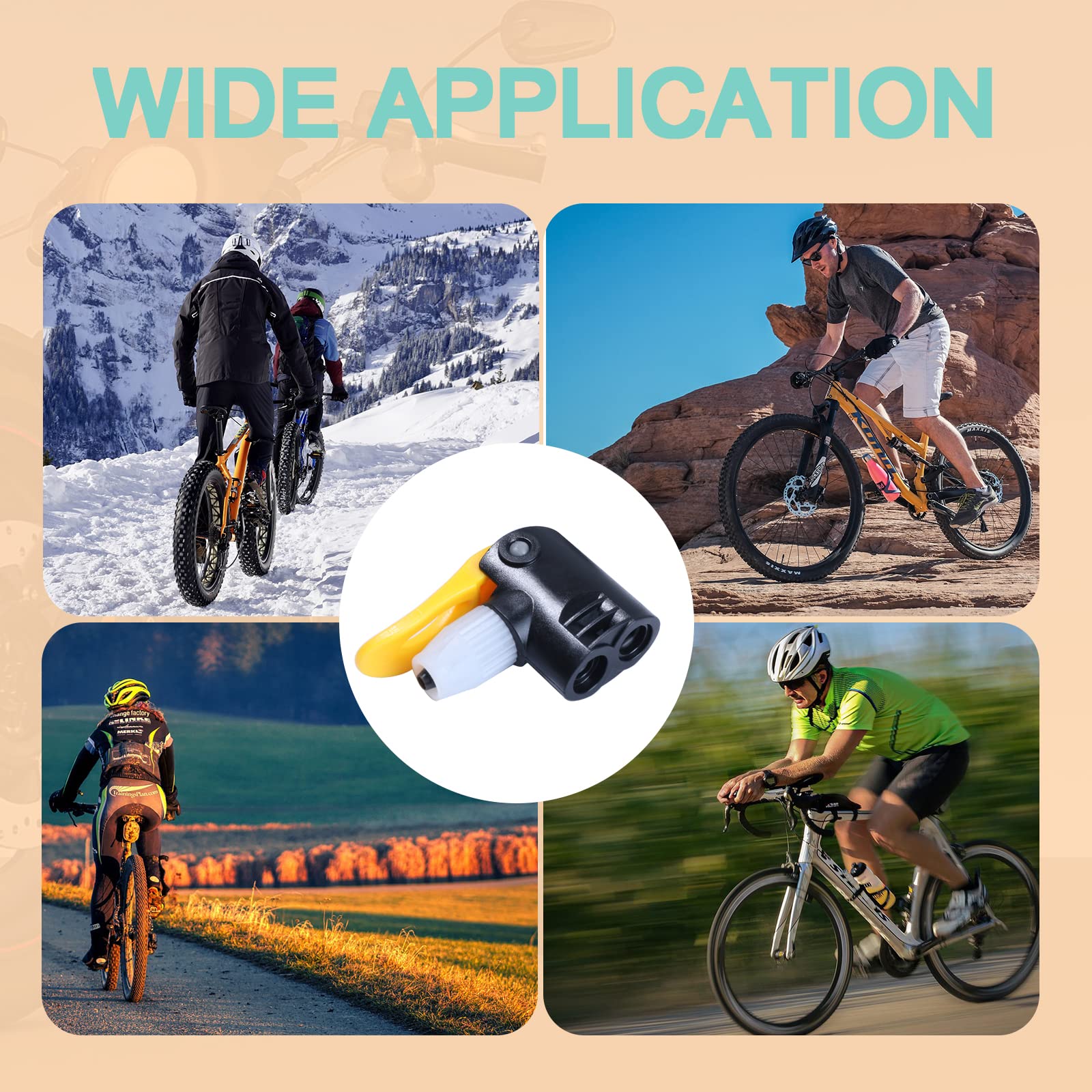 2 Pcs Plastic Dual Head Bike Bicycle Pump Head Nozzle Hose Adapter Connector, Yellow