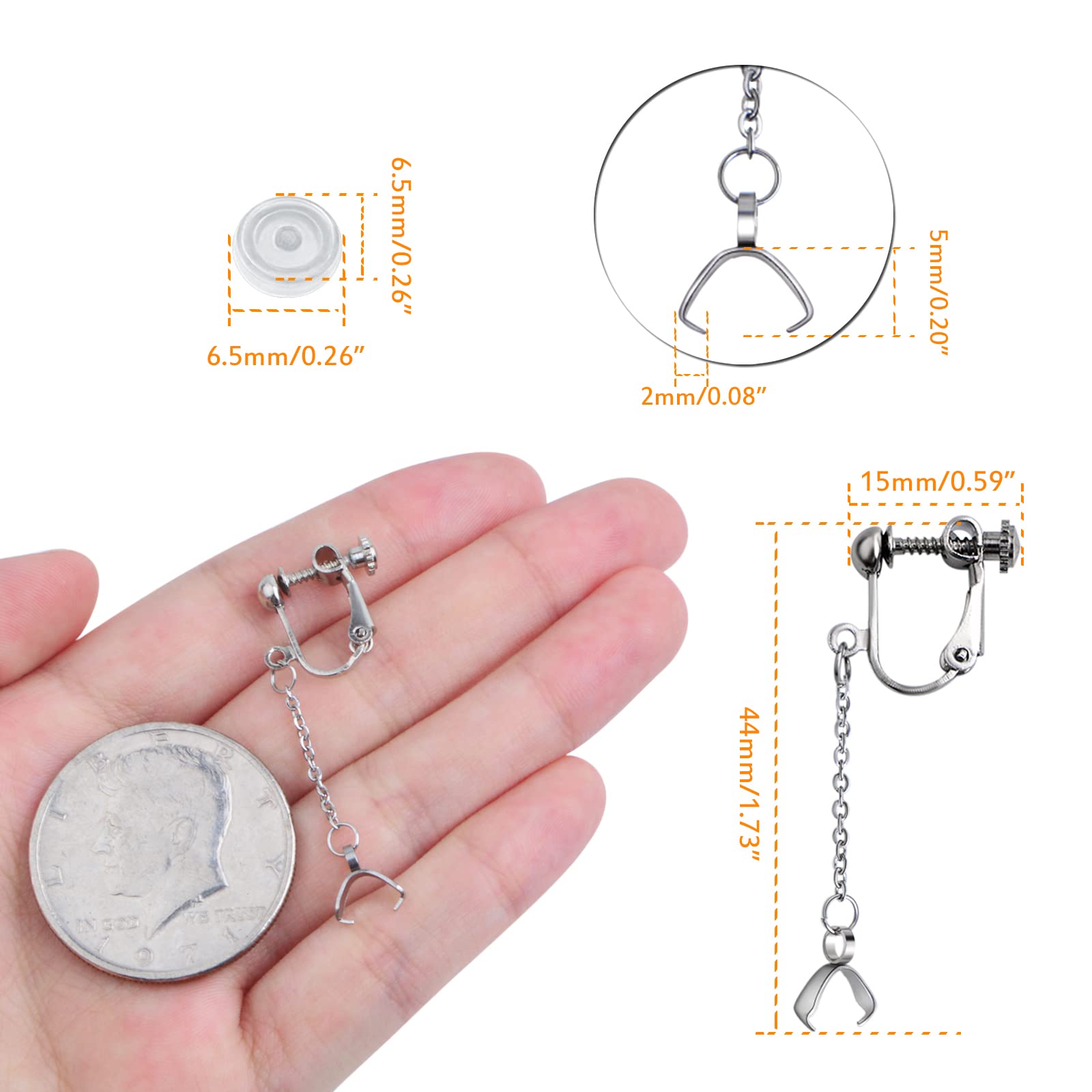 10pcs Hypoallergenic Stainless Steel Earring Hooks Screw Earring Clip Converters with Beaded Chains Pinch Clasps and 20pcs Clear Earring Backs for DIY Jewelry Making Findings