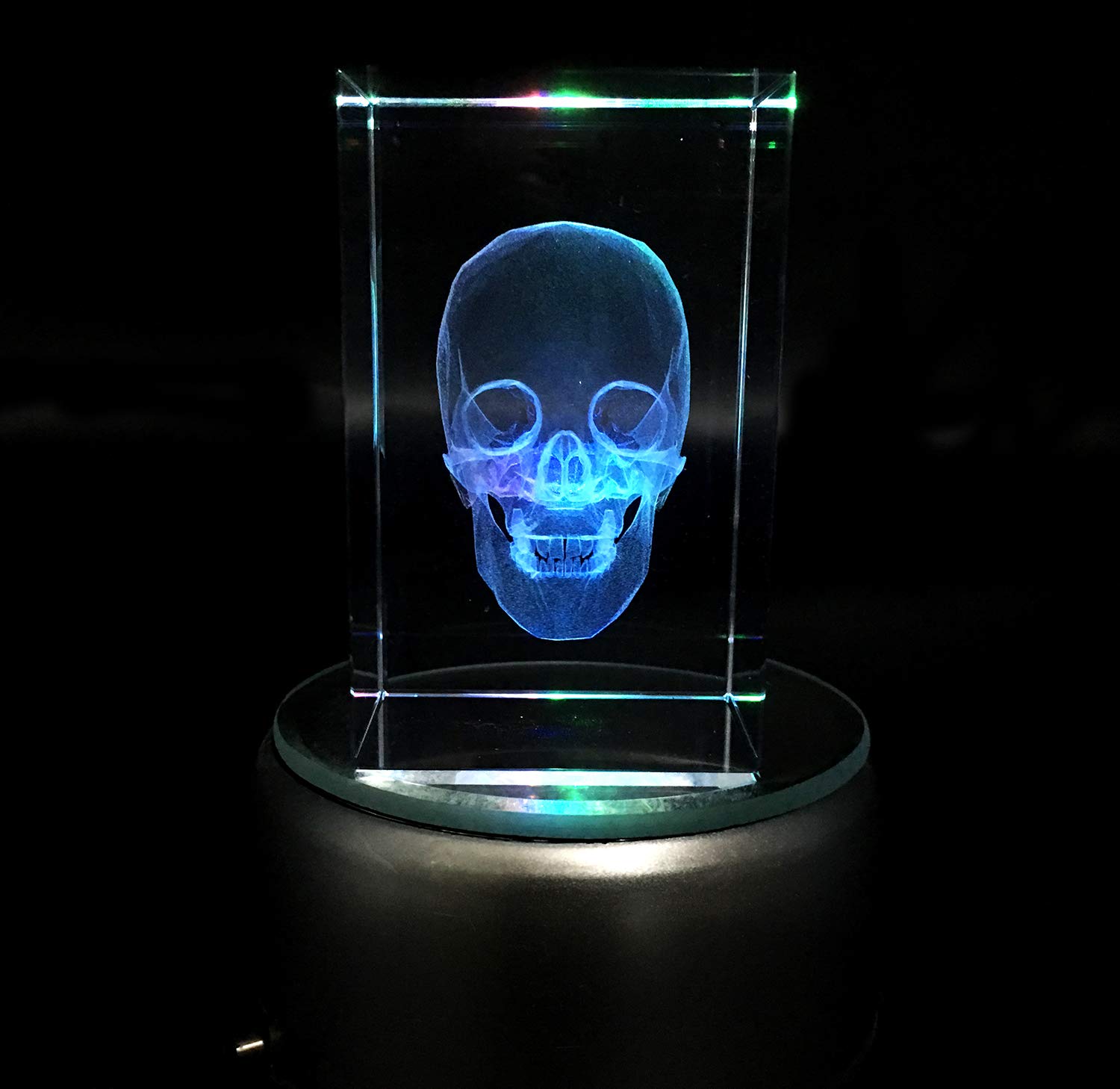 3D Human Skull Anatomical Anatomy Model Paperweight(Laser Etched) in Crystal Glass Cube Science Gift (No Included LED Base)(3.1x2x2 inch)