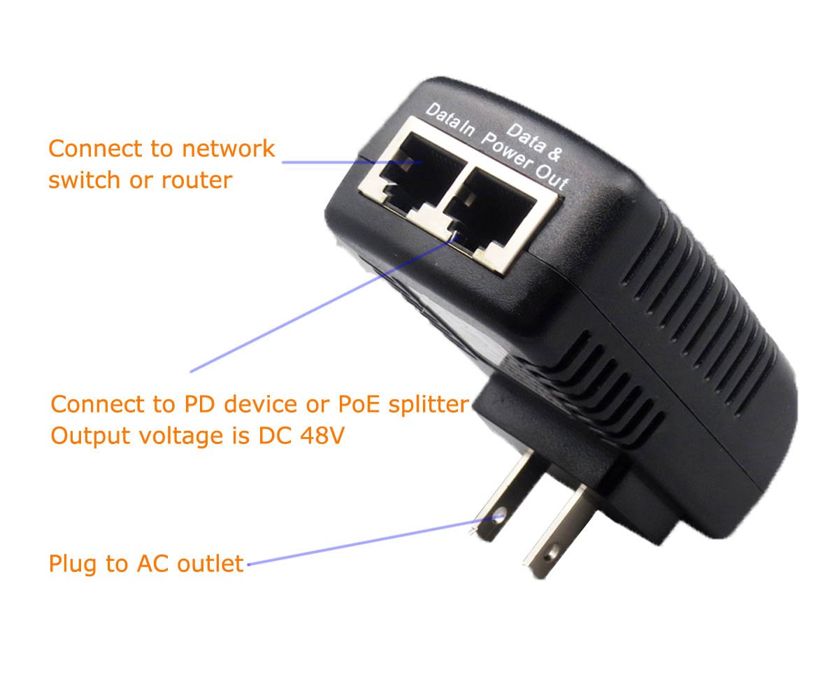 ANVISION 48V 0.5A PoE Injector Power Supply Ethernet Adapter with Wall Plug, IEEE 802.3af Compliant, 10/100Mbps, for IP Camera Voip Phones AP and More