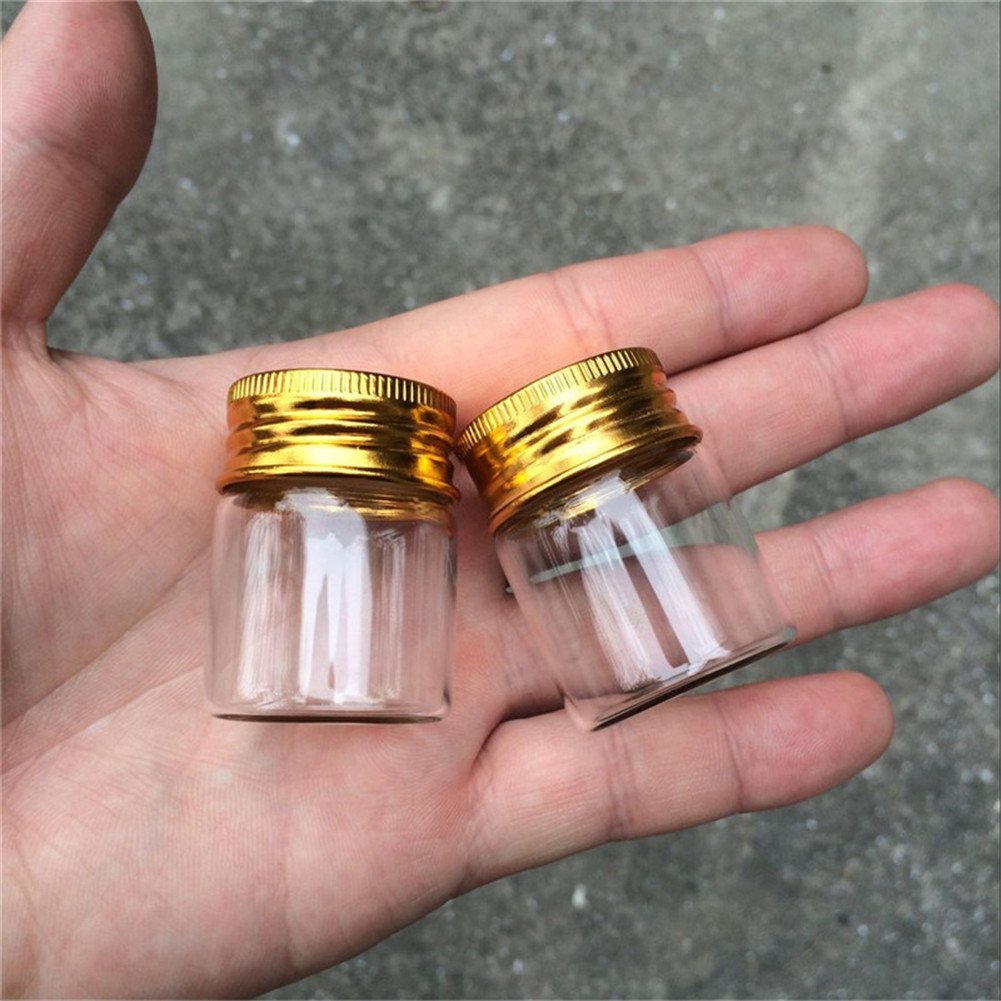 30x40x21mm 15ml Mini Glass Bottles with Aluminium Screw Cap Empty Bottles Golden Metal Lids Glass Vials Jars 12pcs (12, 15ML-Gold-Cap)