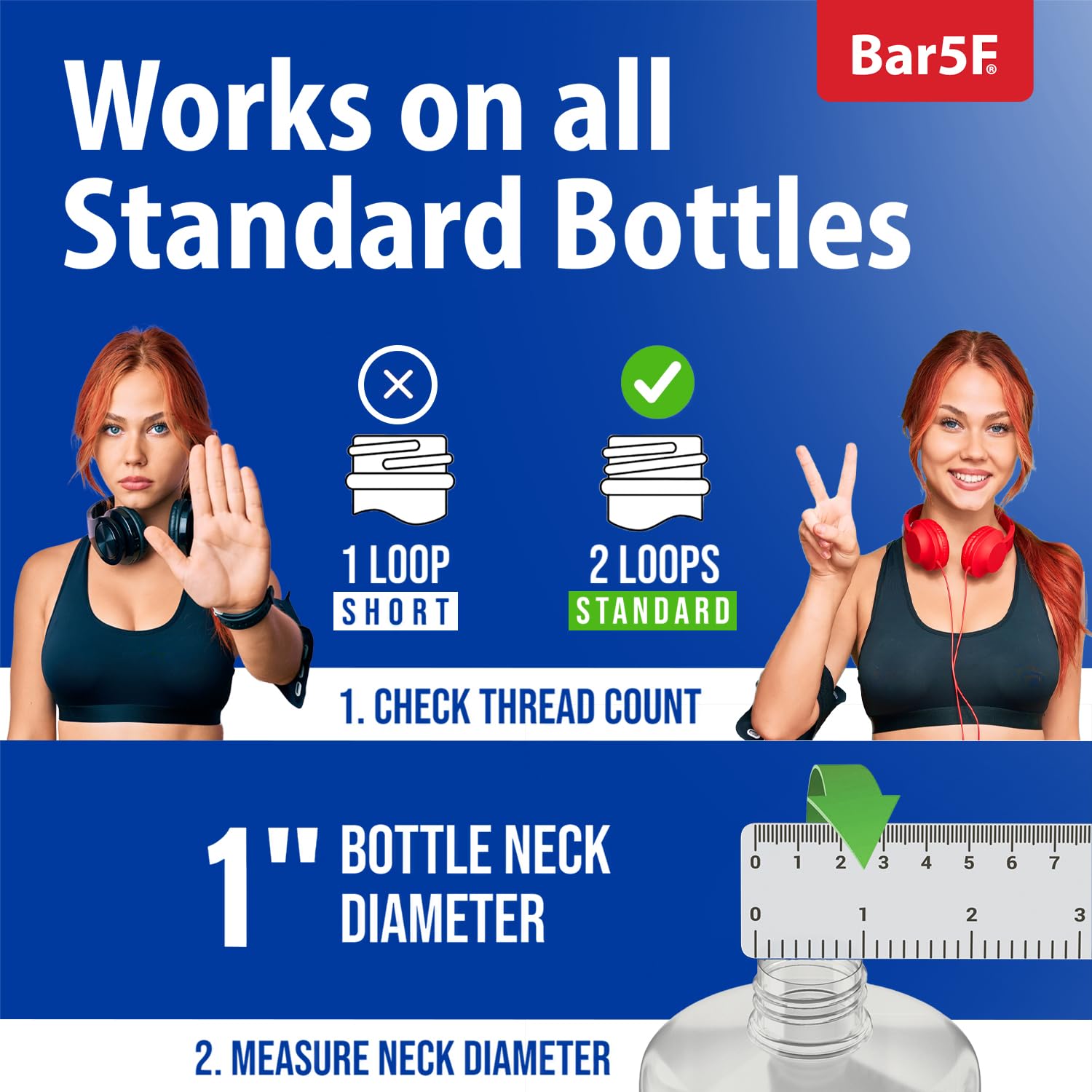 Bar5F Pump for 33.8-Oz Shampoo and Conditioner Liter Bottles 1" inch Bottle Neck 2-Pack (White)