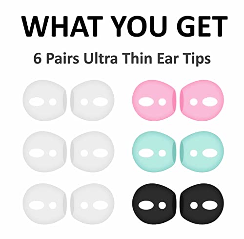 A-Focus [6 Pairs] Ear Tips for AirPods 2 & 1【Fit in Case】 Ultra Thin Silicone Replacement Earbuds with Storage Box Compatible with Apple AirPods 1 & 2 (3 White 1 Black 1 Pink 1 Green)