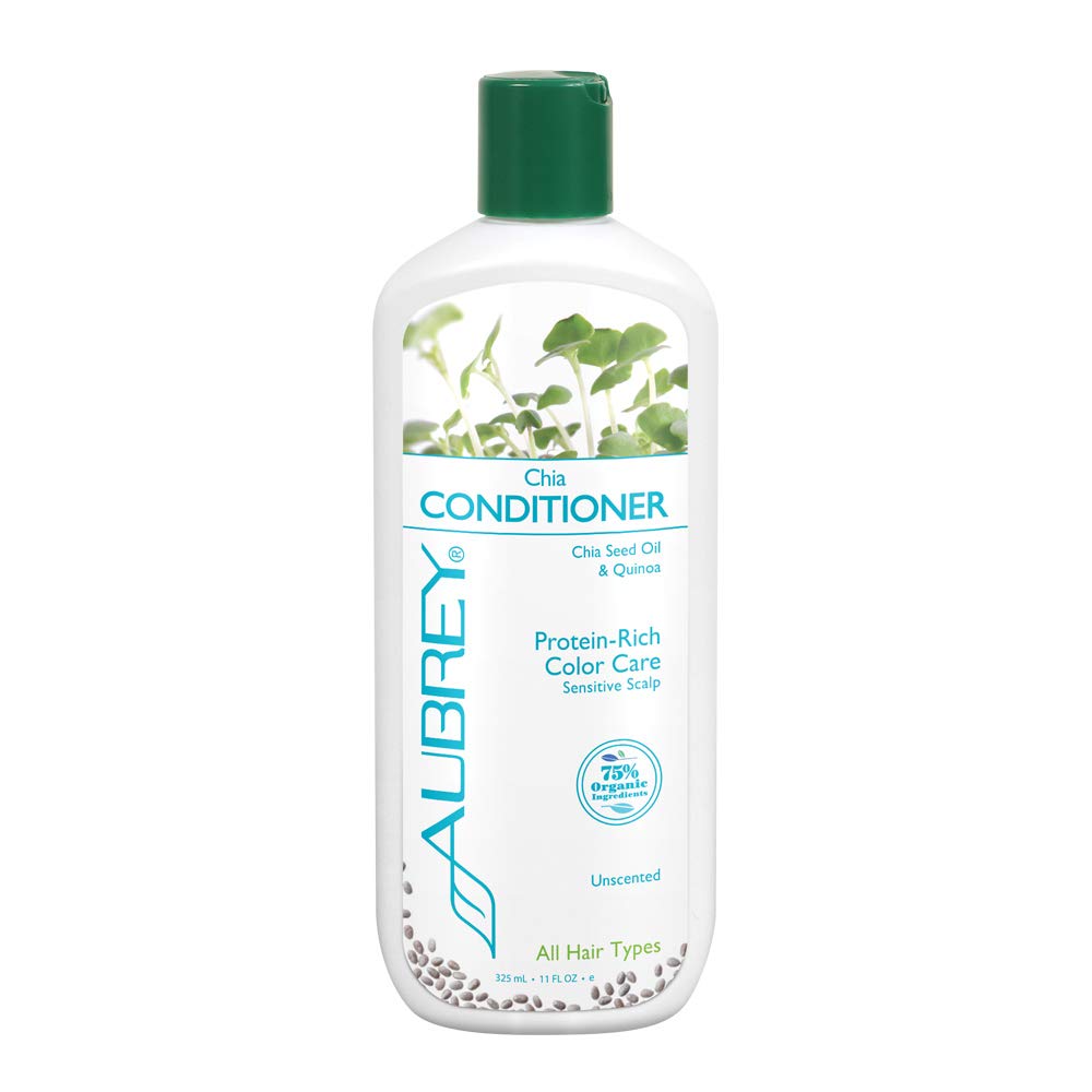 Aubrey Chia Conditioner | Protein Rich Color Care | Chia Seed Oil & Quinoa | 75% Organic Ingrds. | All Hair Types | Unscented, Sensitive Scalp | 11oz