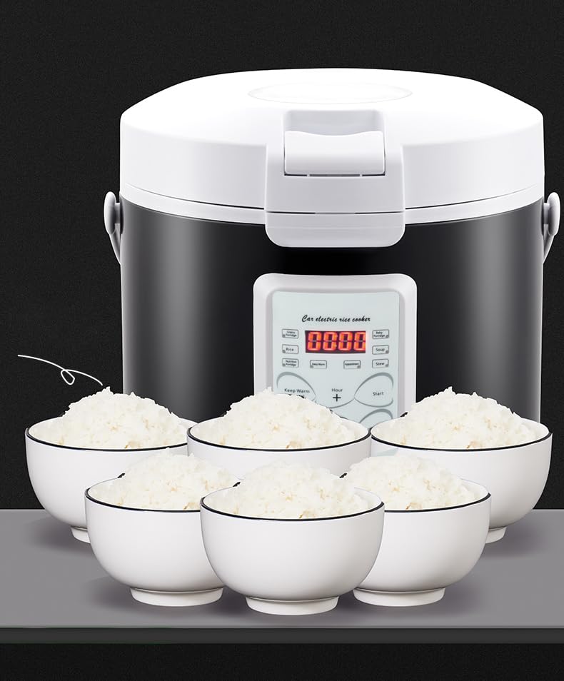 12V/24V Mini Rice Cooker, 3L Portable Travel Rice Cooker For Car/Truck, Small Rice Cooker with Steam Tray, Cooking Heating and Keeping Warm Function(BLACK)